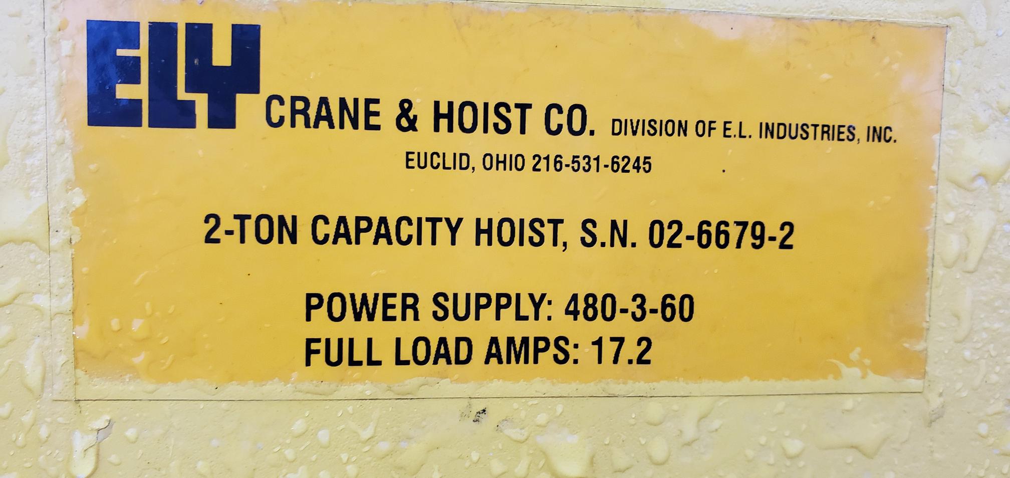 Used Ely Crane/Hoist, 2 Ton Capacity. Power Supply:480-3-60