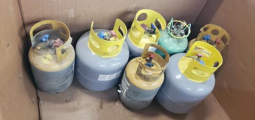 Lot of Used R410A/R22 Refrigerant Recovery Tanks, Partially Full.