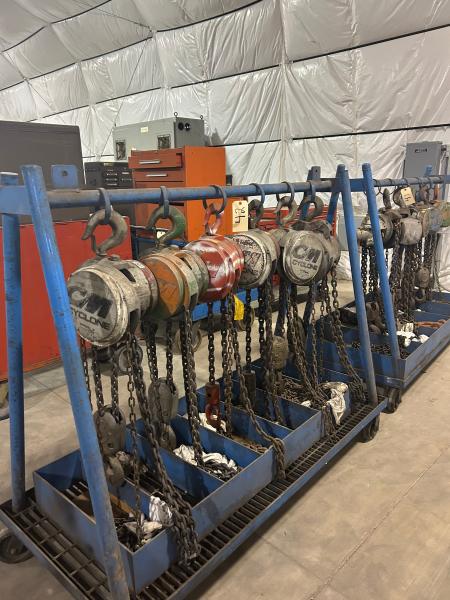 Lot 42- Used Chain Hoists with Cart. (JH Campbell 3).
