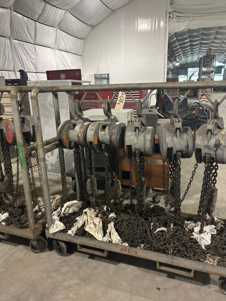 Lot 40- Used Chain Hoists with Cart. (JH Campbell 3).